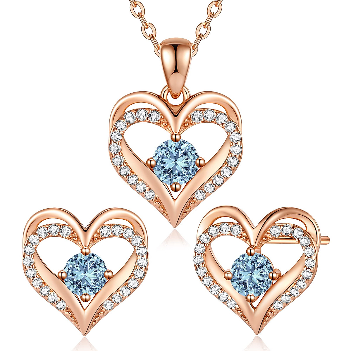 CDE Jewelry Sets for Women Love Heart Pendant Necklaces Earrings, 925 Sterling Silver with Birthstone Zirconia, Mother's Day Christmas Birthday Anniversary Valentine's Day Jewelry Gifts for Women Mom Wife Girlfriend Her