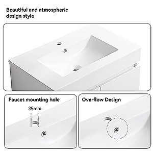 NOTOP 24" Floating Bathroom Vanity with White Ceramic Sink Comb, Modern Undermount Solid Wood Two Soft Close Doors Wall-Mounted Cabinet Set for Small Space Saver Organizer, 24IN