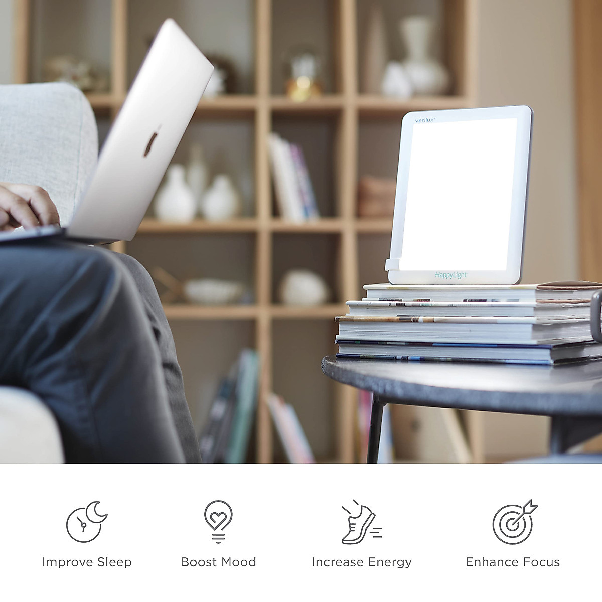 Verilux® HappyLight® Lucent - UV-Free LED Light Therapy Lamp, Bright White with 10,000 Lux, Detachable Stand, and Wall Mountable