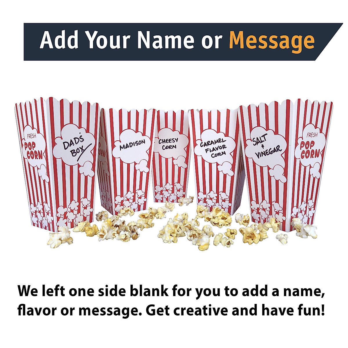 ViziY 32 Popcorn Boxes Red and White Striped-Retro Vintage Paper Movie Night Design-Theater Container Cup Holder-Carnival Party Decorations-Bottom Insert Card Helps Prevent Leaks Bonus-Emoji Stickers