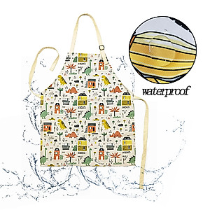Sosolong Adjustable Children's Waterproof Apron, with Children's Pocket Cooking Apron, Baking, Painting, Gardening (dinosaur apron)