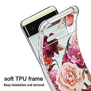 (3-Pack) for Google Pixel 6a Case, Soft Clear TPU [Scratch-Resistant] Drop Silicone Bumper Protection Shockproof Phone Case Cover for Google Pixel 6a,Flower