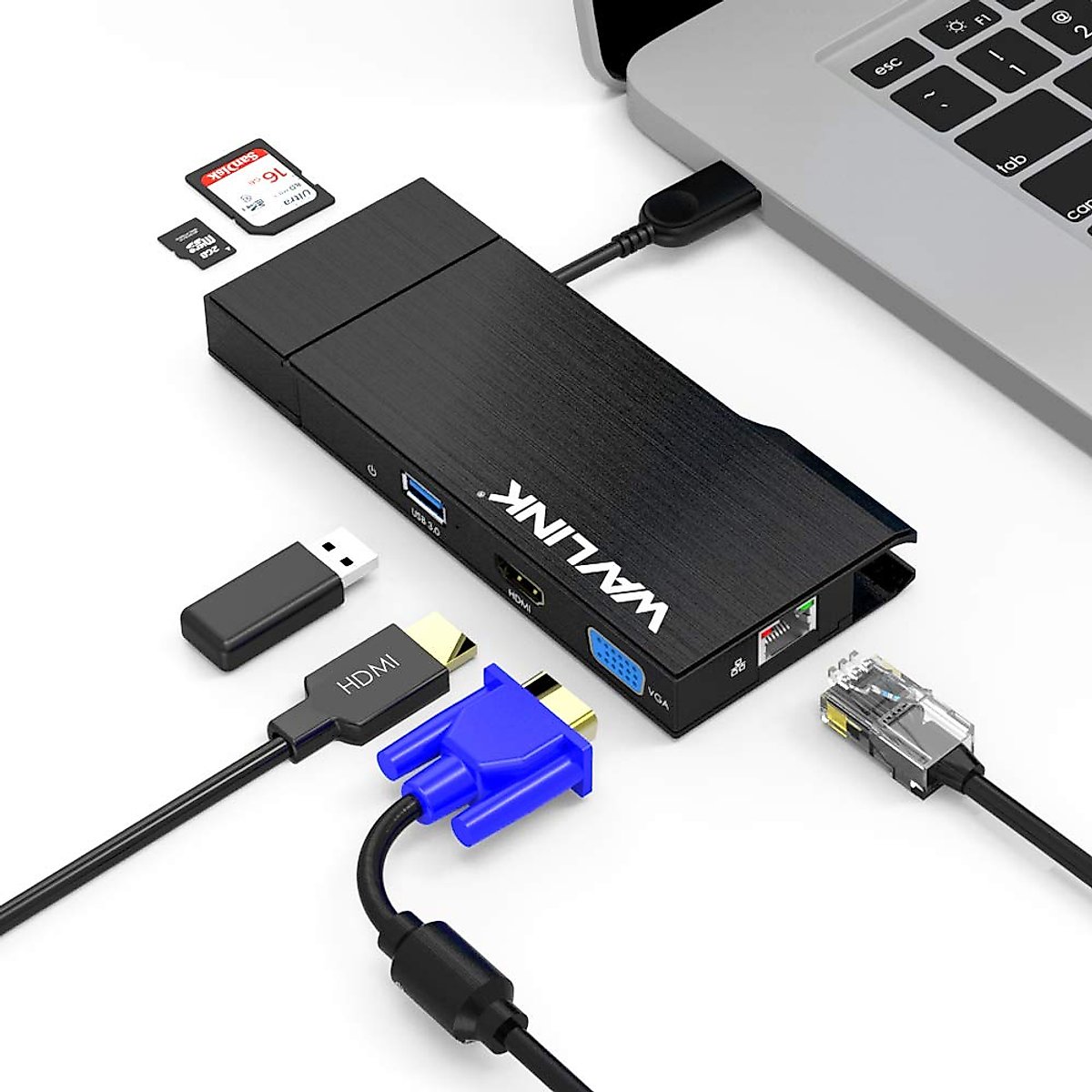 WAVLINK USB 3.0 Docking Station Dual Display HDMI | VGA with Gigabit Ethernet, USB 3.0 Port, Removable Card Reader, HDMI up to 2560x1440 and VGA 1920x1200 Support Windows and MacOS