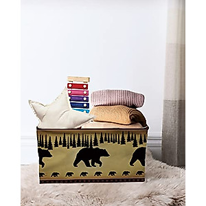 Storage Cubes Organizer with Handles, Black Forest Bear Animal Silhouettes on Retro Backdrop Storage Bins Fabric Collapsible Storage Baskets for Shelf Closet Nursery Cloth Organizers Box 1pcs