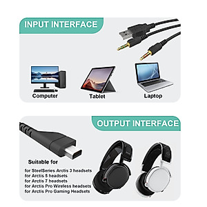 Replacement 3.5mm Arctis Headset Cord, Arctis 7 Audio Cable Wire Compatible with SteelSeries Arctis 5, Arctis 3, Arctis Pro Wireless, Arctis Pro Gaming Headsets to PC Laptop, 6FT