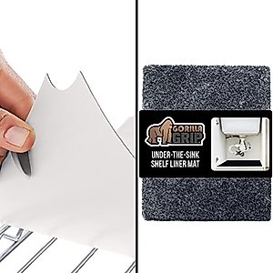 Gorilla Grip Wire Shelf Liners Set of 3 and Under Sink Mat, Wire Shelf Liner Size 14x24 in Clear, Waterproof Hard Plastic, Under Sink Mat Size 24x30 in Charcoal, Slip Resistant, 2 Item Bundle