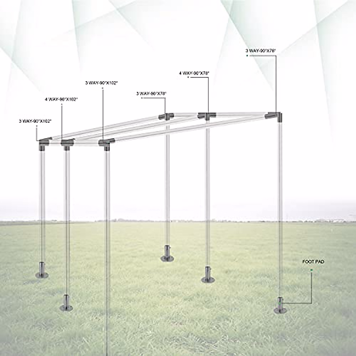 Simond Store Canopy Fittings Kit for 10’X20’ Frame Slant Roof, Low Peak Connectors for Carport Frame Boat Shelter Outdoor Canopies Party Tents Garden Shade Garage Batting Cage