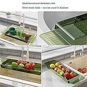 Ollimy Bath Shelf Bathtub Tray, Adjustable Bathtub Caddy Tray Storage Rack - Bathroom Bathtub Tray - Expandable Bath Shelf Fits All Tubs (Transparent)