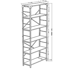 Kiimeey 6-Tier Bookcase Large L31.5 Industrial Black Tall Open Shelf (Vintage)