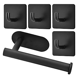 Naroote Toilet Paper Roll Holder Black Stainless Steel Compact Toilet Paper Towel Holder with Adhesive Hook Hotel