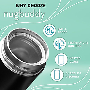 nugbuddy Mini Airtight Storage Container - Vacuum Sealed Insulated w Nested Glass Jar - UV Protection, Temperature Controlled Stainless - Whiteboard Finish w Marker Included - 100 ml (1/4 Oz)
