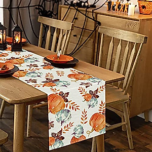 Fall Table Runner Watercolor Pumpkin Autumn Harvest Thanksgiving Table Runners Holiday Dining Room Kitchen Table Party Decoration 13 x 72 Inch