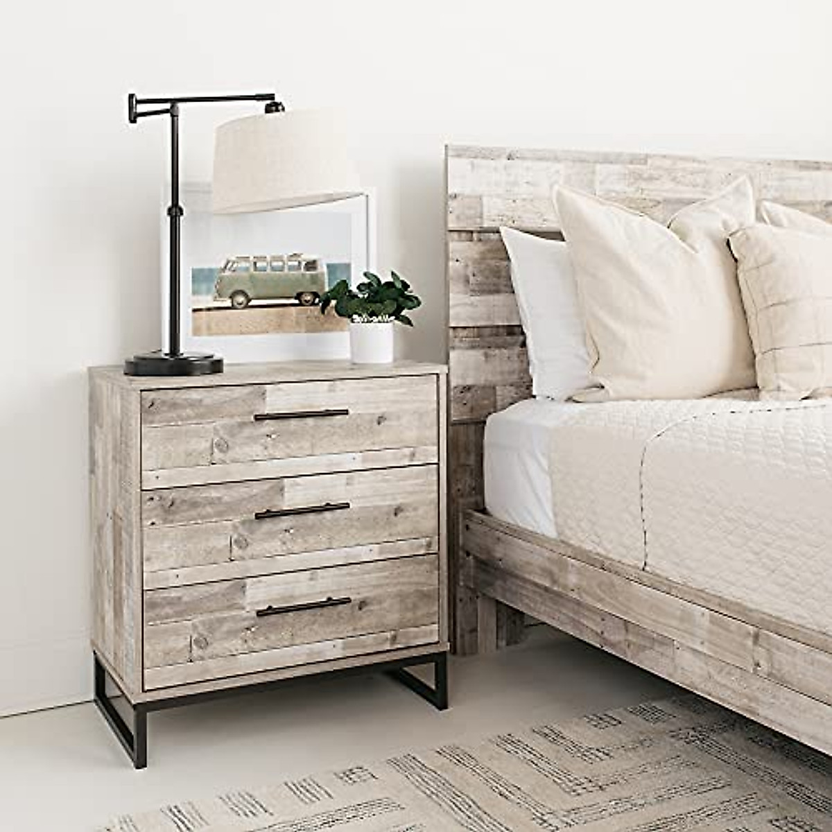 Signature Design by Ashley Neilsville Industrial 3 Drawer Chest of Drawers, Whitewash