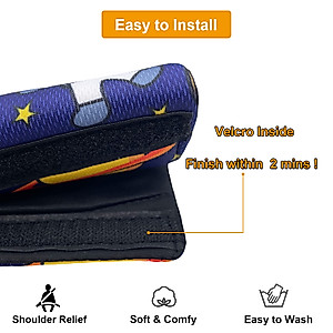 IPOVO Car Seat Belt Pad Cover for Kids,Soft and Comfort Baby Car Seat Belt Strap Covers Cute Unicorn Pattern 2 Pack Harness Pads for Kids (Spaceman)