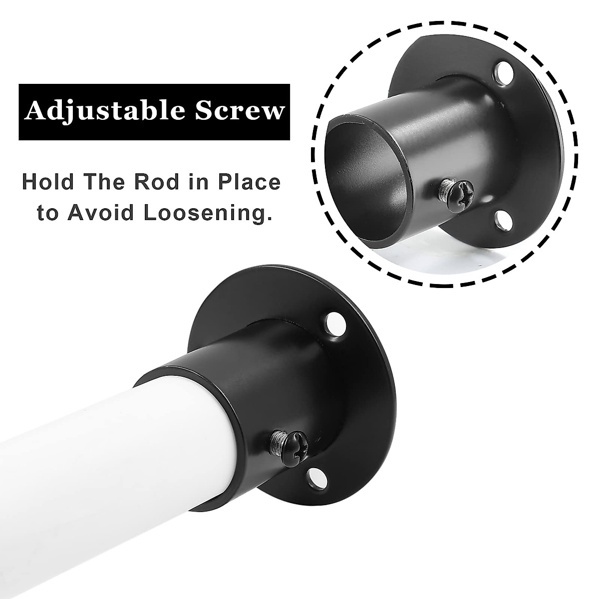 Moicstiy 4Pcs 3/4 Inch Dia Closet Rod Flange Holder Stainless Steel Pole Sockets Rod End Support Bracket with Screws for Wardrobe, Curtain (Black, O Shaped)