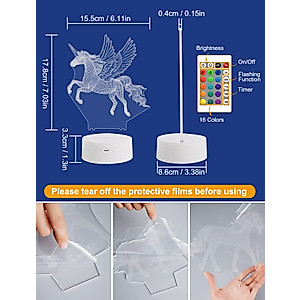FULLOSUN Unicorn Gifts for Grils,3D Illusion Night Light Bedside Lamp wtih Remote Control 16 Colors Changing Dim Function, Creative Gifts for Room/Home Decor Birthday Xmas for Boys & Girls