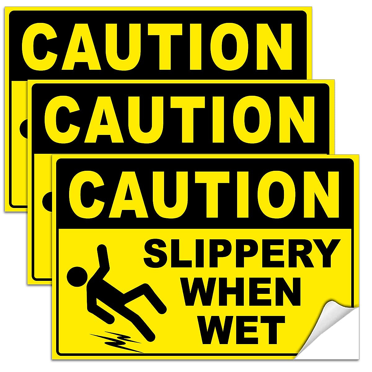 Caution Slippery When Wet Sign - 4 x 6 Wet Floor Signs 3 Pack - Wall Caution Stickers Wet Floor Sign - Wet Floor Signs Commercial