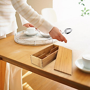 Tomotato Bamboo Silverware Storage Box, Utensil Drawer Organizer Japanese Chopsticks Box with Lid Utensil Holder Organizer Container for Home Kitchen