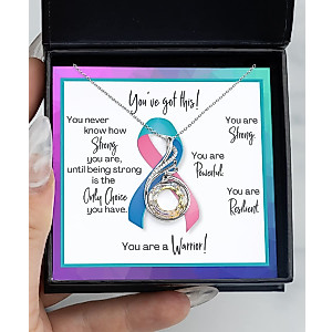 Thyroid Cancer Warrior Necklace - Gift for Support, Fighter, Survivor - Blue, Pink and Teal Ribbon Awareness - Jewelry for Post-Surgery, Chemo Patient