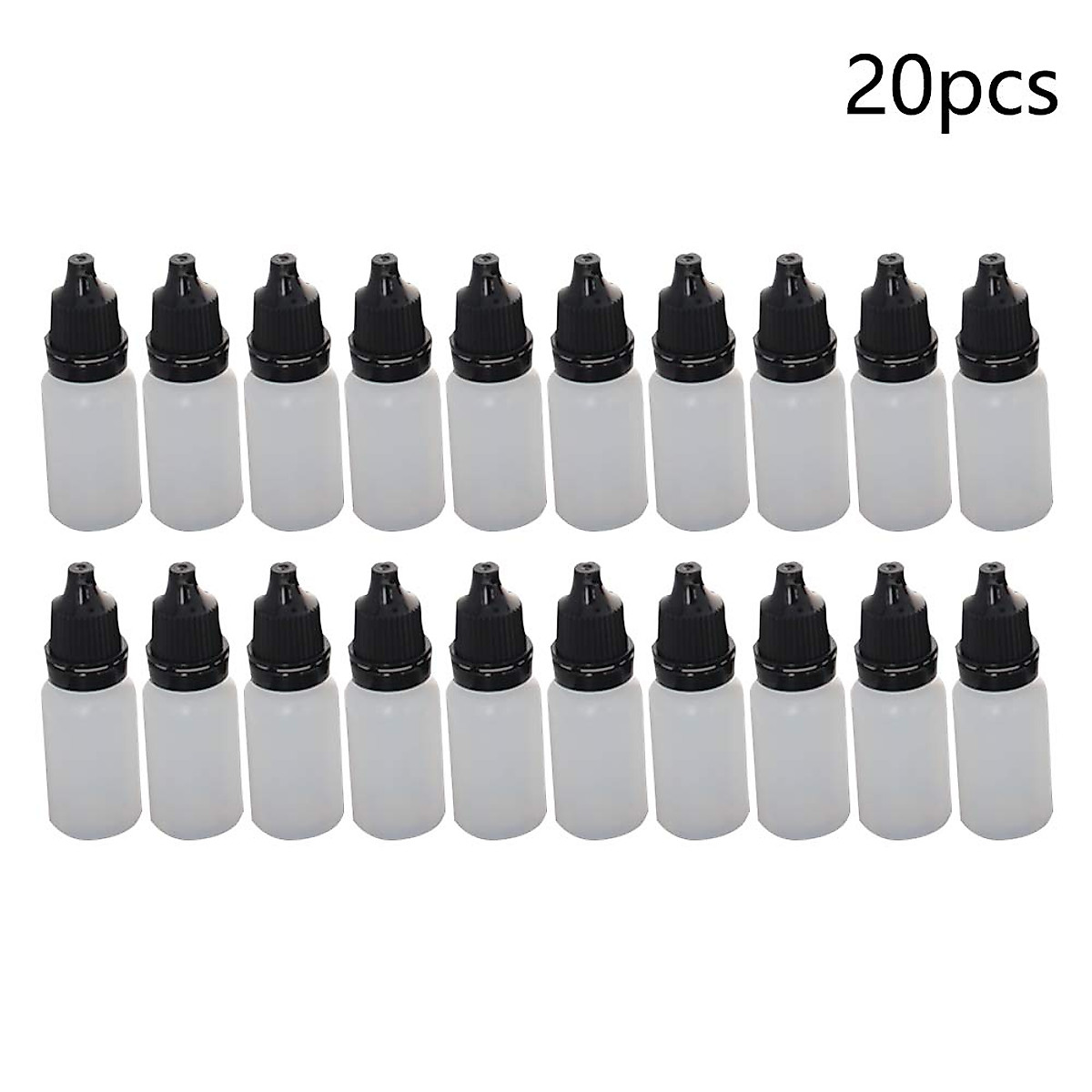 Bettomshin 20Pcs 10ml PE Plastic Dropping Bottles, Thin Mouth Vial of Squeezable Liquid Eye Liquid Dropper, Liquid Sample Seal Storage Bottle with Black Cap