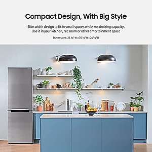 SAMSUNG 11.3 Cu Ft 24" Bottom Freezer Refrigerator, Slim Width for Small Spaces, Even Cooling, LED Lighting, Slide Shelf, RB10FSR4ESR/AA, Fingerprint Resistant Stainless Steel