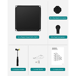 SONGMICS 6 Cube Storage Organizer, DIY Closet Shelf, Plastic Clothes Organizer, Modular Bookcase, 11.8 x 11.8 x 11.8 Inch Cubes, with Feet and Rubber Mallet, Black ULPC06H