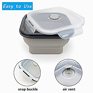 Lunbengo Set of 3 Collapsible Food Storage Containers with Lids, 5.9 x 5.9 x 3.3inch Silicone Lunch Container Bento Box for Sandwiches Salads Snacks Cereal, Microwave Safe, 900ml
