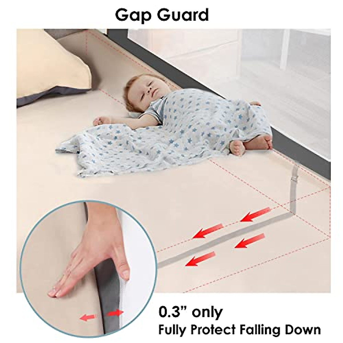 Mingfuxin Extra Long Safety Bed Rails for Toddlers, Vertical Lifting Foldable Bed Guardrail Crib Bed Rails Guard for Kids Twin, Double, Queen & King Size with Dual Lock- Single Side 70"