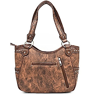 Western Style Rhinestone Cross Tote Concealed Carry Purse Laser Cut Handbag Women Shoulder Bag Wallet Set (#2 Brown)