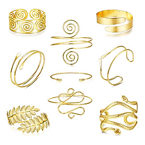 Suprsparkle 9PC 9-10PCS Upper Arm Cuff Arm Bands For Women Gold Adjustable Upper Arm Cuff Bracelets Boho Armband Bangle Jewelry…