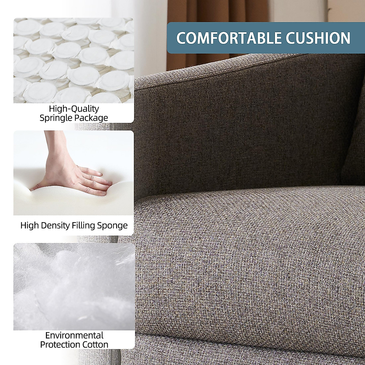 Ketaiyou Swivel Rocking Recliner Chair for Adults, Rocker Nursery Glider Chair for Living Room Bedroom, Upholstered Fabric Reclining Single Sofa Chair(Grey)