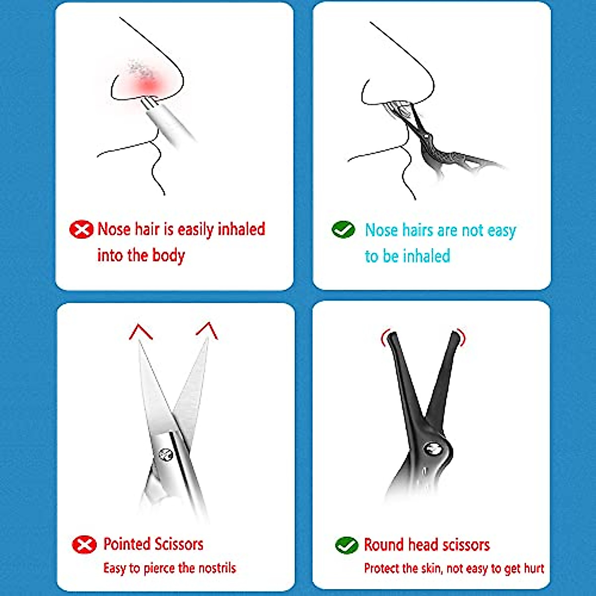 Nose Hair Scissors, arc Safety Design with Round tip, Facial Hair Small Grooming Scissors for Men Women - Eyebrow, Nose Hair, Mustache, Beard, Eyelashes, Ear Trimming Kit (Black, 1 Piece)