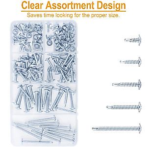 KURUI Self Tapping Screws Assortment Kit, #8 Sheet Metal Screws for Metal Wood & Plastic, 125Pcs Galvanized Truss Head Self Drilling Screws in 5 Sizes (1/2, 3/4, 1-1/4, 1in, 2in)