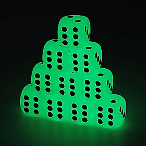NUOBESTY 10Pcs 16mm D6 Glow in The Dark Dices Six Sided Luminous Dices Luminary Round Corner Dice Blocks