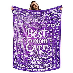 Mom Gifts, Mom Throw Blanket, Best Mom Ever, Birthday Gifts for Mom, Throw Blanket for Mother from Daughter or Son 65 x 50 Inches, Purple