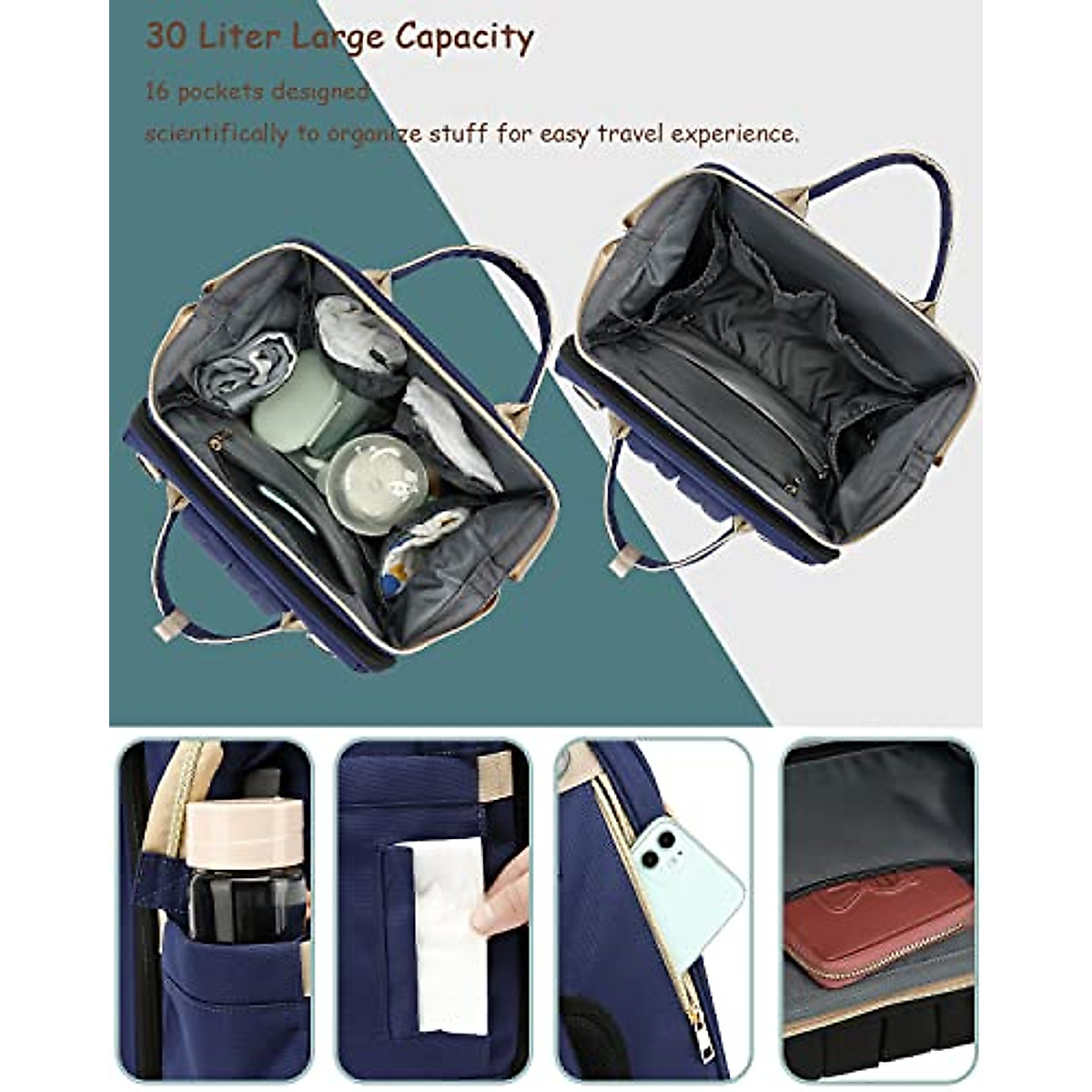 Baby Diaper Bag Backpack with Changing Station - Waterproof, Large 30L Capacity for Boy, Girl, Mom, Dad - Travel Baby Bag with Stroller Straps, Insulated Pockets - 16.5x9.4x14" - Baby Shower Gifts