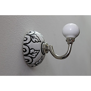 PARIJAT HANDICRAFT Hand Painted Beautifully Black & White Colored Ceramic Wall Hook Hanger Key Holder hat Clothes hangings Bath Towel Hook Hanger