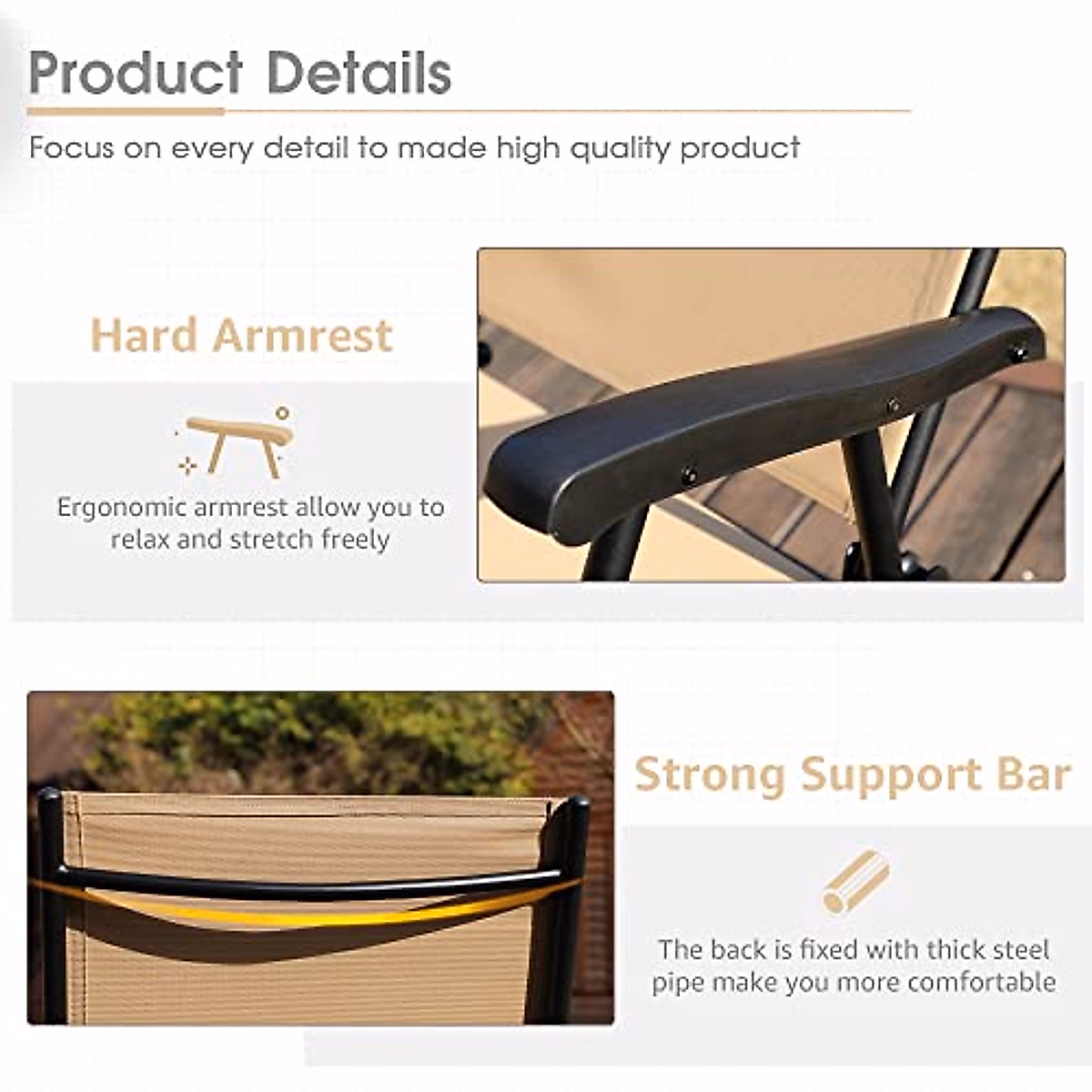 NATURAL EXPRESSIONS Folding Patio Rocking Chairs,Outdoor Oversized Textilene Fabric Rocker with High Back Hard Armrest,Portable Rocking Chair for Garden, Backyard, Porch, 300lb