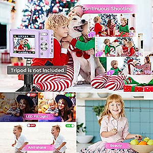 Digital Camera, NEZINI 2 Charging Mode Autofocus Kids Camera, Full HD 1080P 48MP LCD Mini Vlogging Camera, 16X Zoom Compact Pocket Camera Point and Shoot Camera for Kids Teens Beginners (Purple)