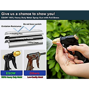 ESOW Garden Hose Nozzle, 100% Heavy Duty Metal Spray Gun with Full Brass Nozzle, High Pressure Watering Nozzle, Adjustable Spray Water Flow for Watering Plants, Showering Pet, Washing Car, Cleaning