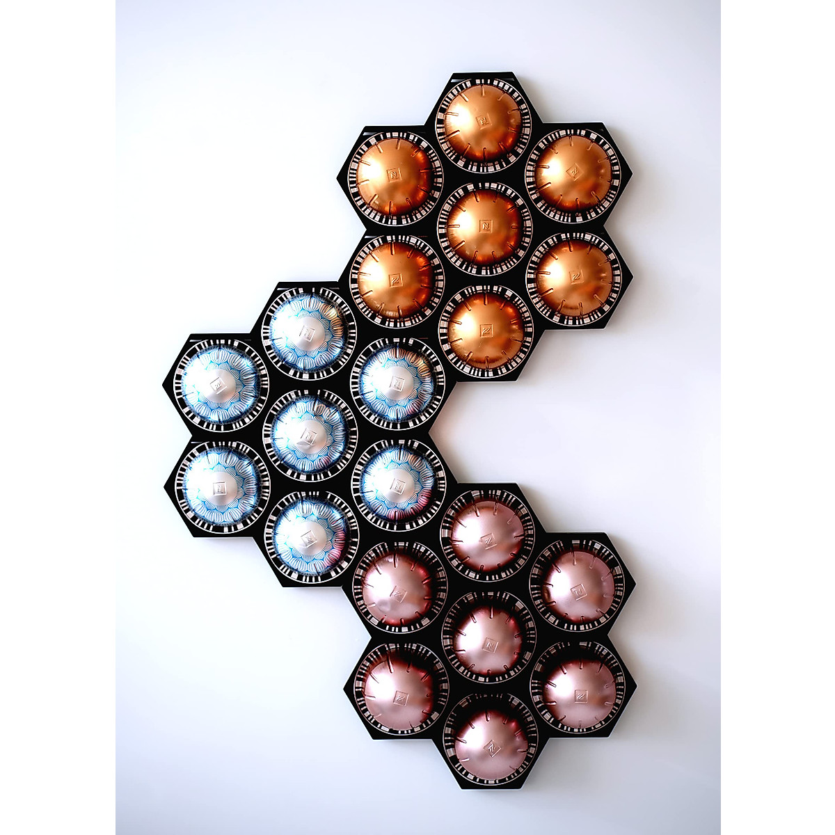 Hemiola Coffee Pod Holders, Honeycomb Capsule Organizer Set Intended for Nespresso Vertuoline Pods, Fridge and Wall Mount, Magnetic and Foam Tape Included, Pack of 3, Holds Up to 21 Pods