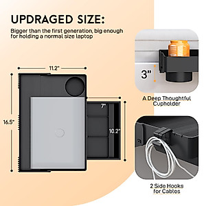 SPACELEAD Bedside Shelf for Bed – College Dorm Room Clip On Nightstand with Cup Holder & Cord Holder&drawer – Bunk Bed Shelf for Organizer Top for Bedroom (Black，Plastic)