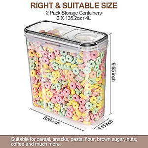 Tiawudi 2 Pk Airtight Cereal Containers Storage Set 135.2oz/4L Each,Food Storage Containers, Large Cereal Dispenser, Kitchen Pantry Organization Containers, with Labels and Measuring Spoons