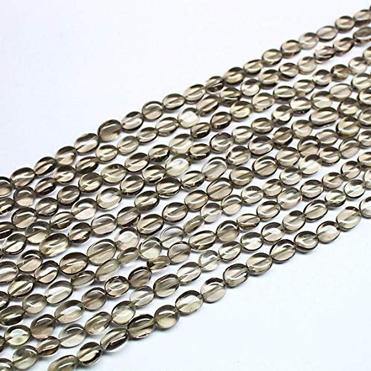 GemAbyss Beads Gemstone 2 Strand Natural Smoky Quartz Smooth Oval Gemstone Loose Spacer Craft Beads 13 Inch Long 8mm 7mm Code-MVG-25910