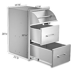 yuxiangBBQ Stainless Steel Outdoor Kitchen Drawers BBQ Drawers Double Access Drawer w/Paper Towel Holder Drawer Combo Flush Mount for Outdoor Kitchens Or BBQ Island(17" W x 30" H x 21" D)