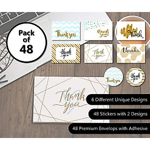 East Pearl Thank You Cards Set of 48 with Envelopes and Stickers