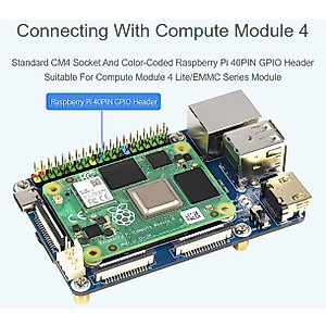 for Raspberry Pi Compute Module 4,Mini Base Board (A) with Standard CM4 Socket and Raspberry Pi 40PIN GPIO Header Onboard Multiple Connectors CSI/DSI/FAN/HDMI/USB/RJ45, etc.
