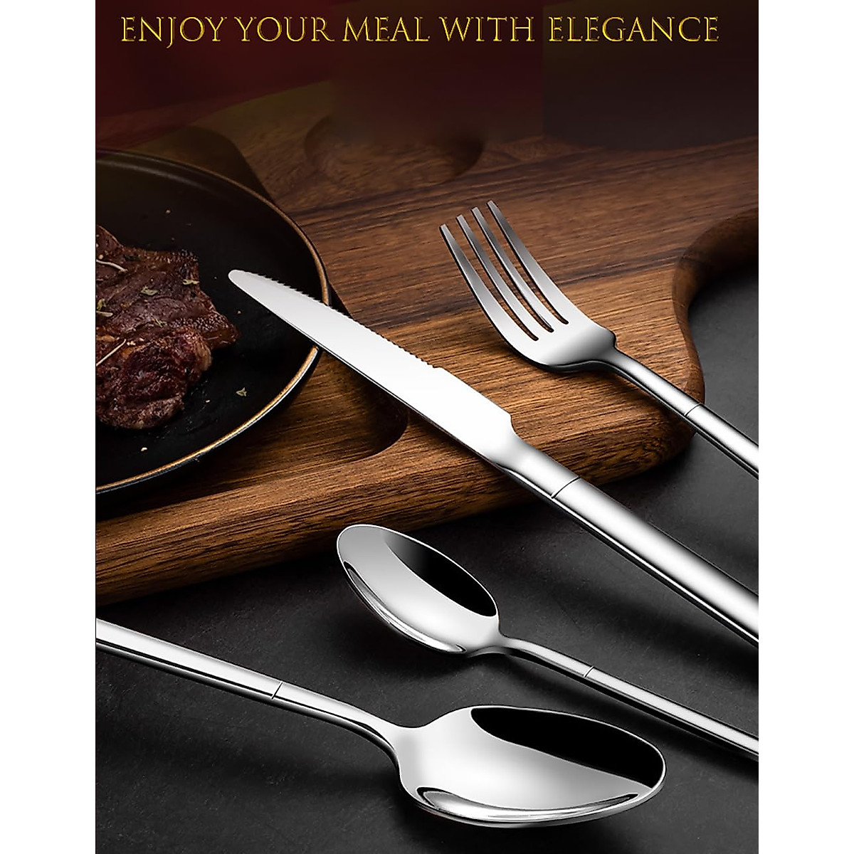 Thomaso 32-piece Unique Wave Flatware Set,1810 Stainless Steel Flatware Service for 8, Cutlery Set with Streamlined Handle Mirror Finished,Silver Spoons and Forks Set, Dishwasher Safe