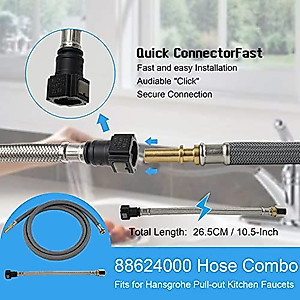 Hygie Rinse 88624000 Replacement Pull-out Faucet Hose Compatible with Hansgrohe Kitchen Faucets Standard Non-Select Single Hole, with 14.1oz/0.88lb Weight Ball, Kitchen Faucet Spray Hose 59 +10.5 Inch