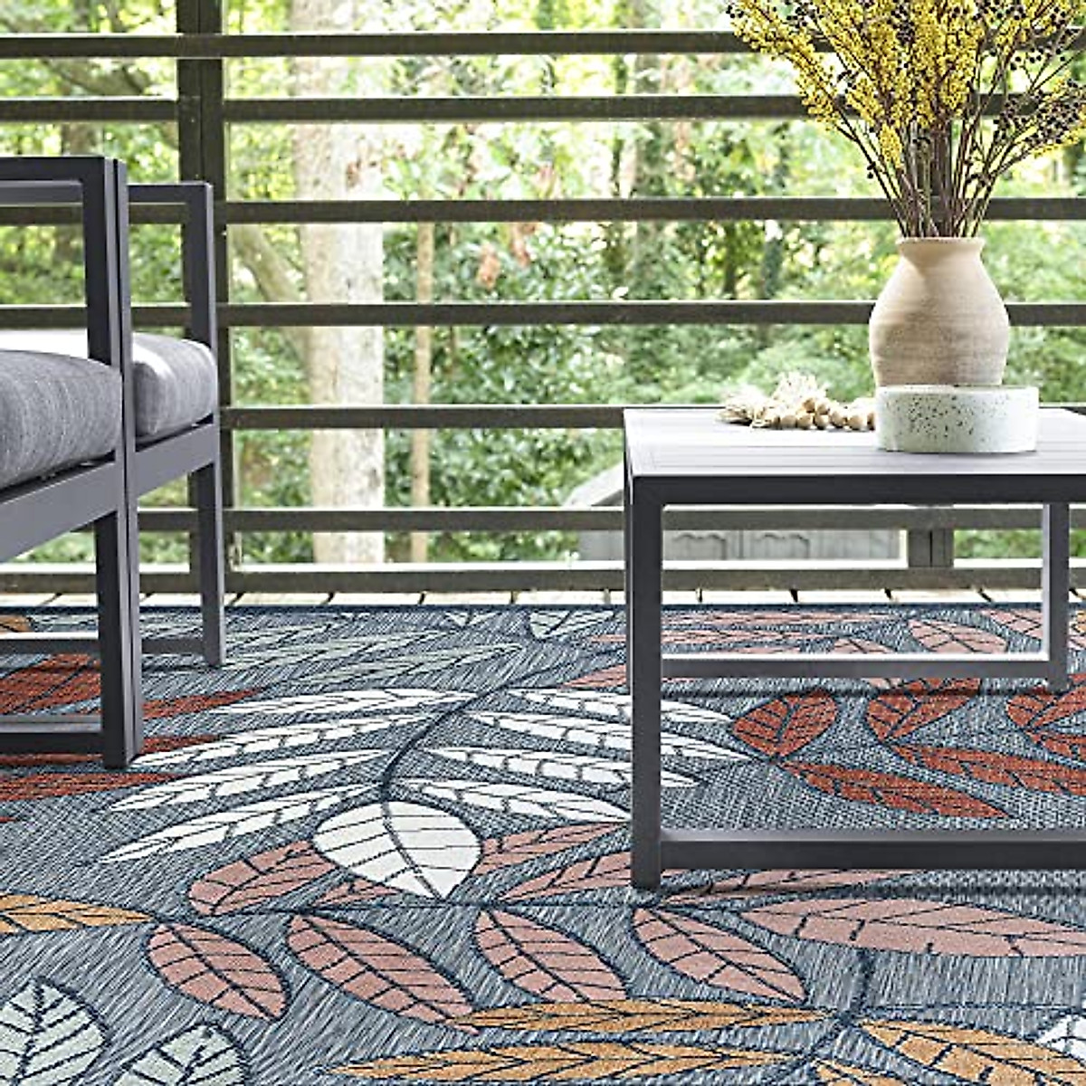 Water Resistant Modern 8x10 Indoor Outdoor Patio Rug | Floral Outdoor Rugs for Patios, Deck, Porch, Entryway | Outside Area Rug | 7'7'' x 10'3''